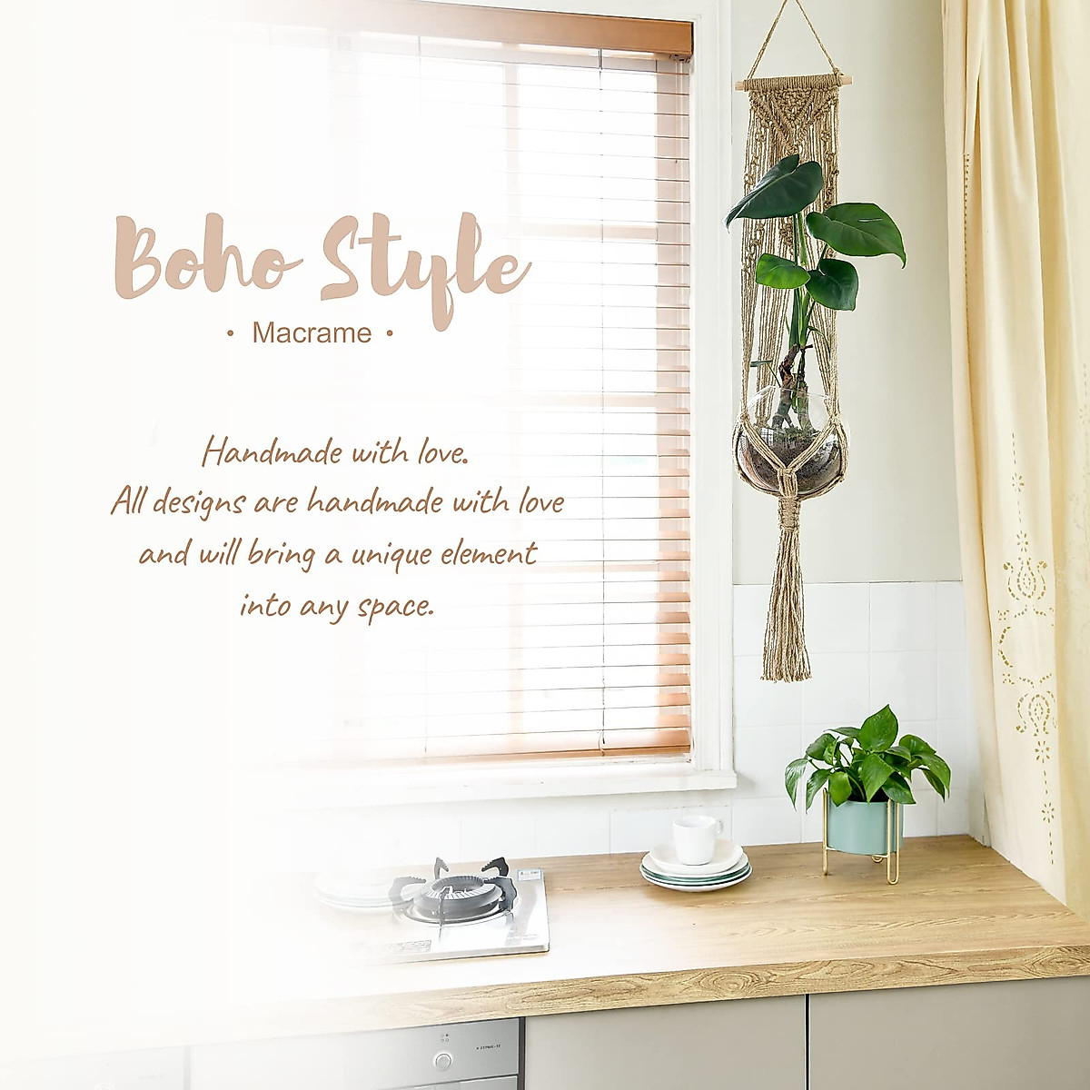 Mkono Macrame Plant Hangers 4 Pcs Indoor Outdoor Hanging Planter Basket Jute Rope Flower Pot Holder Boho Hippie Style