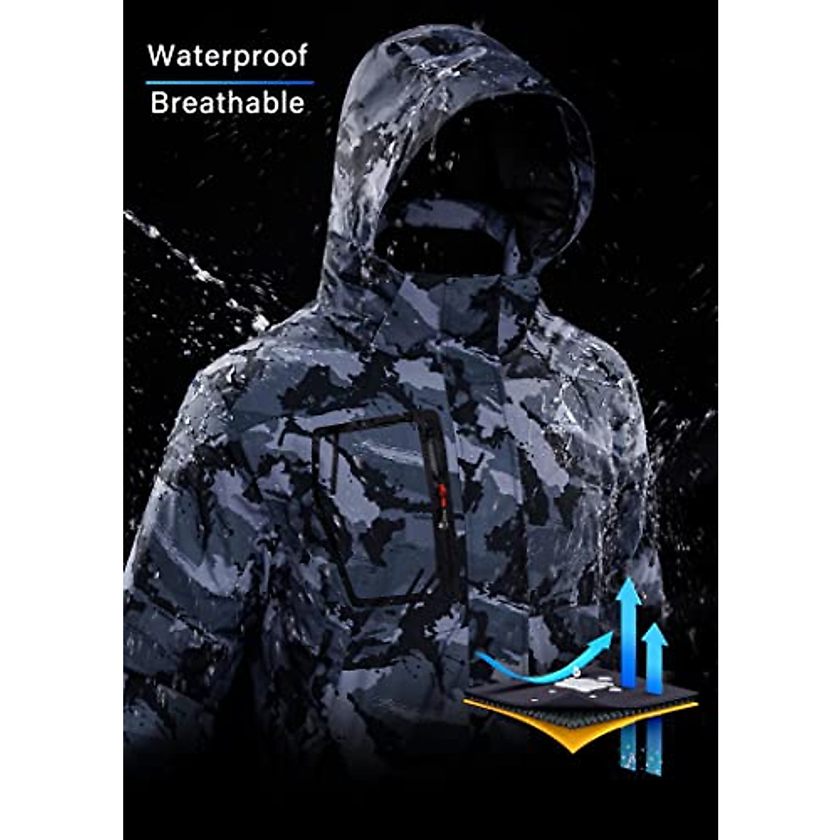 Winter Jackets for Men Ski Snow Waterproof Fleece Warm Snowboard Coats Hooded Windbreaker Rain Jacket