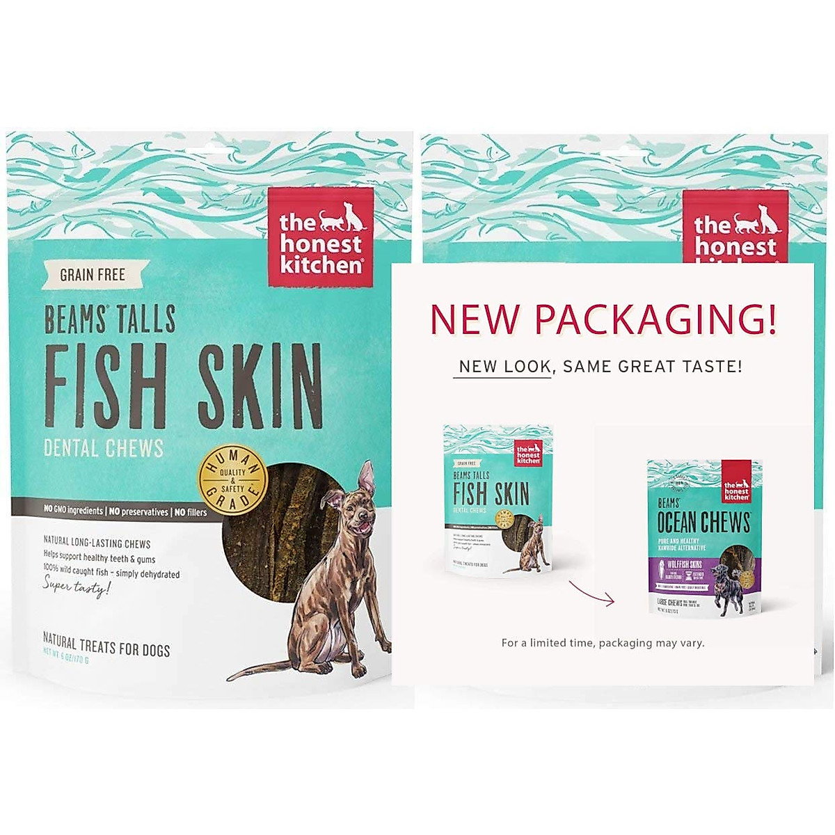 The Honest Kitchen Beams Fish Skin Treat - Dehydrated Grain Free Fish Skins Dog Chew, Talls 12 oz