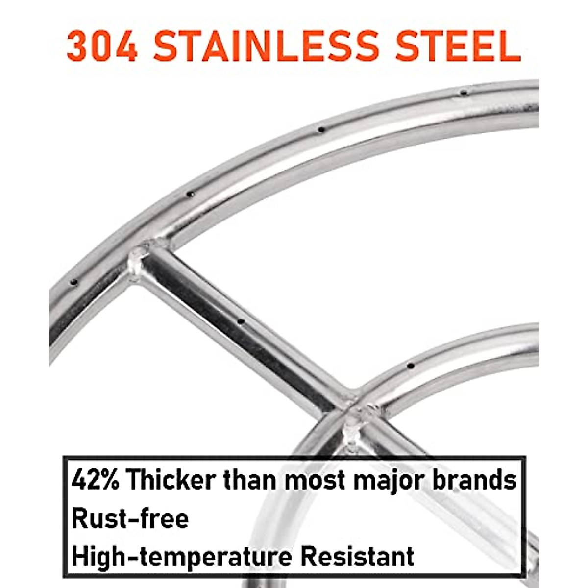 GASPRO 18 Inch Fire Pit Ring Burner, Round Fire Pit Burner for Fire Pit, Natural Gas & Propane Fireplace, 304 Series Stainless Steel, BTU 147,000 Max