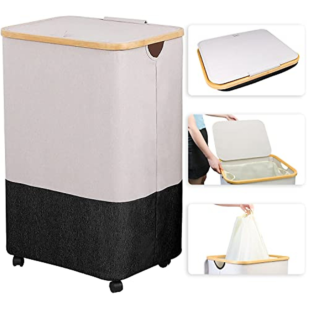 Large Laundry Basket with Wheels - 105L Collapsible Laundry Hamper with Lid and Removable Mesh Bag, Foldable Waterproof Dirty Clothes Basket for Laundry Room, Closet, Toys Storage Hamper Easy Carry