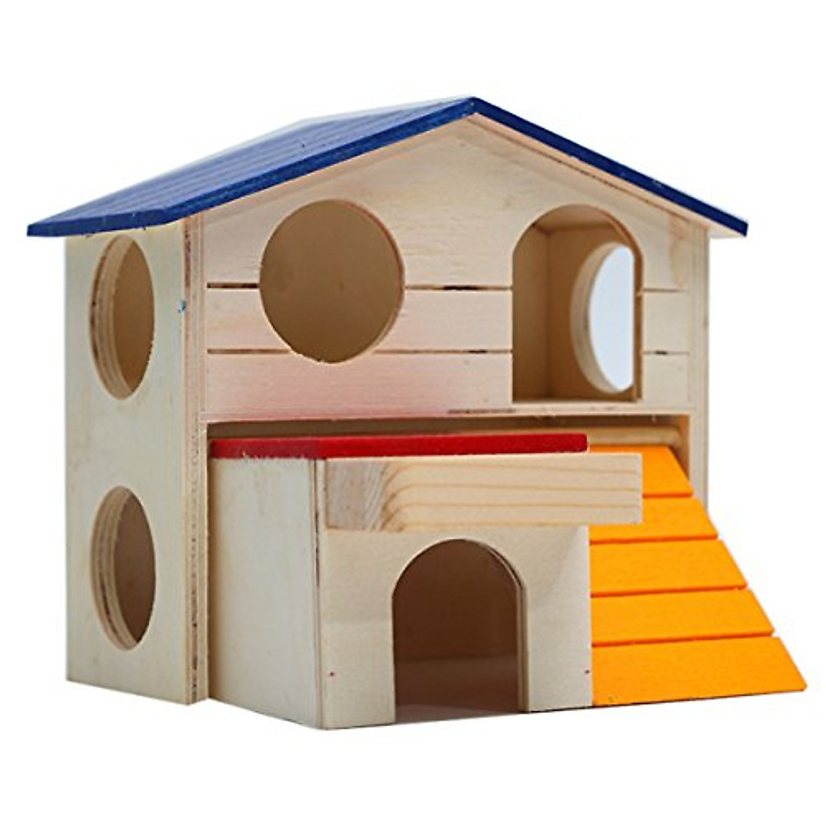 Hamiledyi Pet Small Animal Hideout Hamster House Deluxe Two Layers Wooden Hut Play Toys Chews
