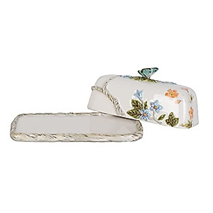 Fitz and Floyd Butterfly Fields Covered Butter Dish, 7.75 Inch,Blue
