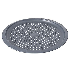 Berghoff GEM Non-stick Carbon Steel Round 14.5" Perforated Pizza Pan 1.1 qt., Ferno-Green, Non-Toxic coating, Even Baking, Portion Control Grid Lines