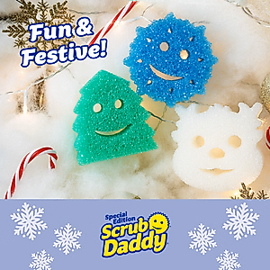 Scrub Daddy Sponge Set - Winter Shapes - Non Scratch Scrubbers for Dishes and Home, Odor Resistant, Temperature Controlled, Soft in Warm Water, Firm in Cold, Deep Cleaning, Dishwasher Safe, 3ct