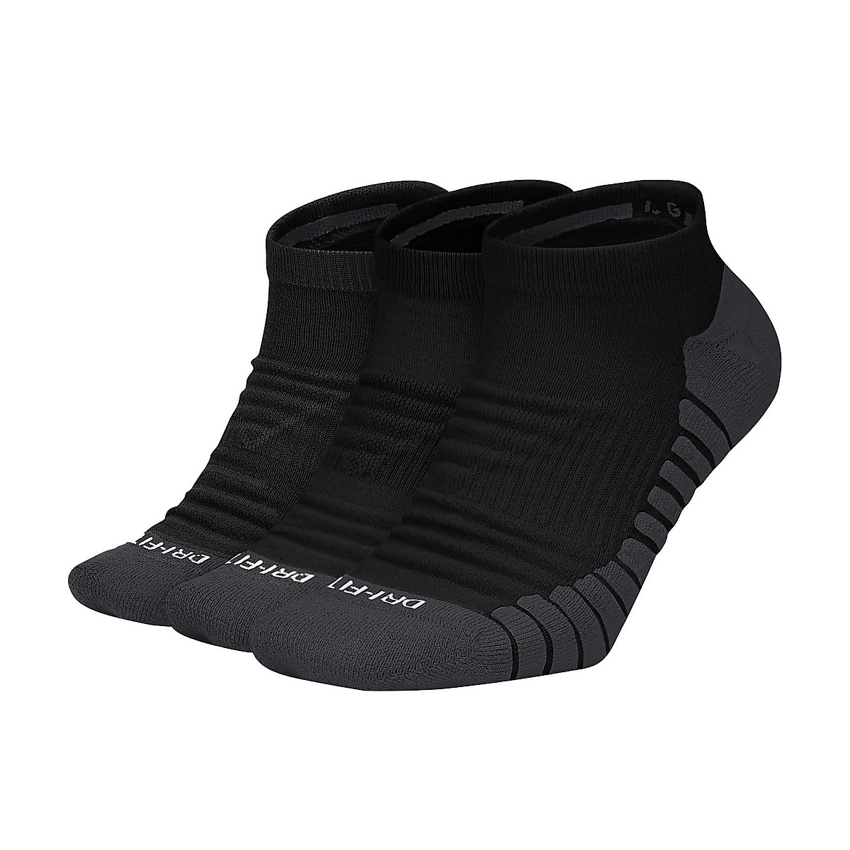 Nike Dry Cushion No-Show Training Socks (3 Pair) (Black, Large)