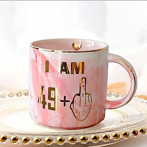 50th Birthday Gifts for Women, Funny Turning 50 Birthday Gift Ideas for Women, Wife, Mom, Daughter, Sister, Her, Aunt, Best Friends, Coworkers - Pink Marble Mug, 13.5oz Coffee Cup