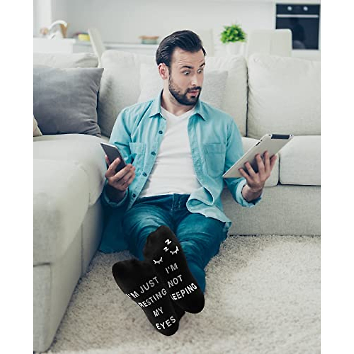 Leotruny I'm Not Sleeping I'm Just Resting My Eyes Novelty Funny Socks Birthday Gifts for Men Women Dad Boyfriend (C01-Eyelash)