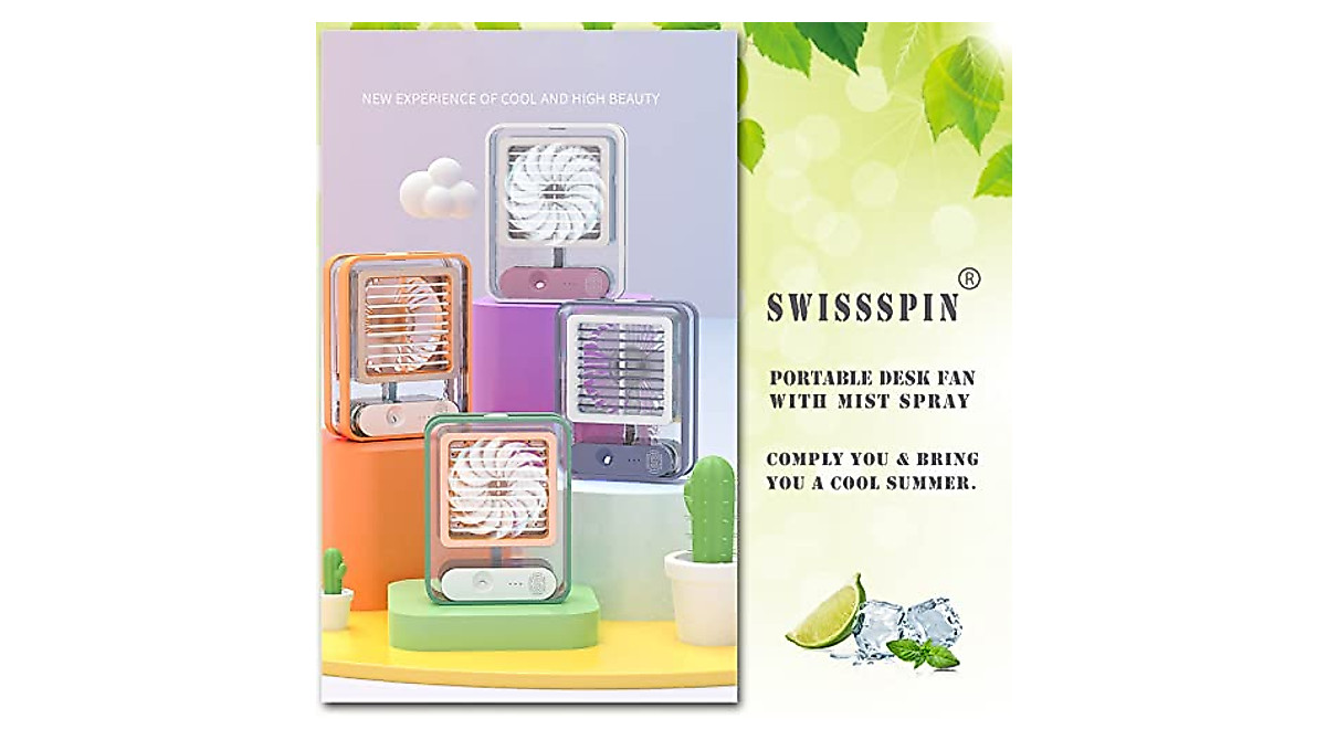 Small Desk Fan with Mist Spray,LED Night Light,Electric Battery ...