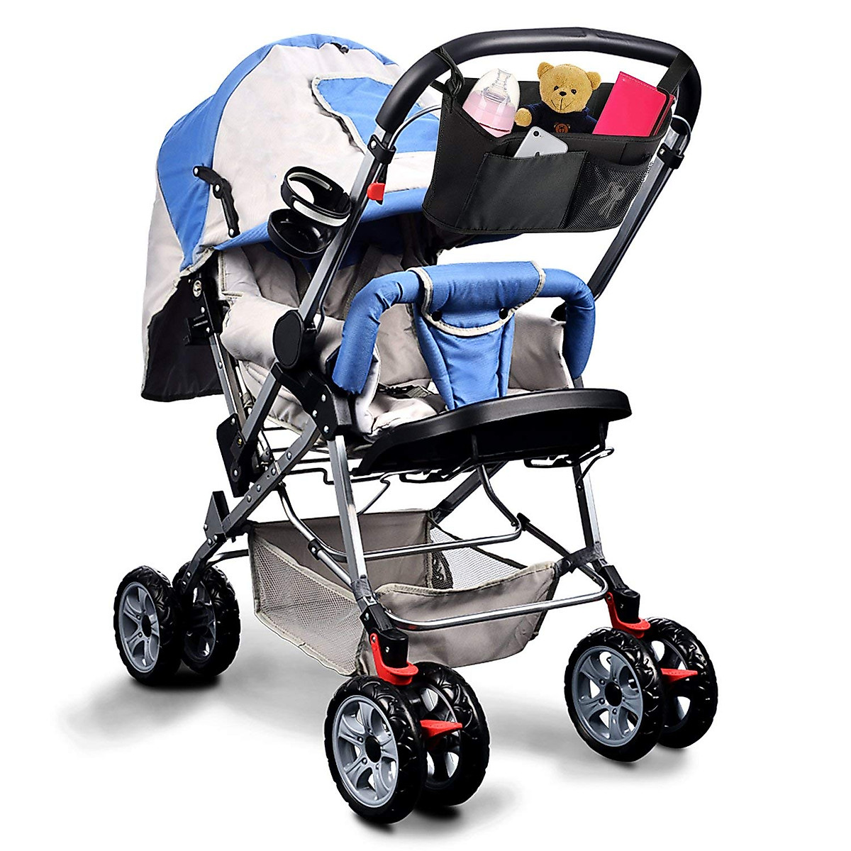 Top Universal Stroller Organizer by SNHNY; The Best Stroller Accessories; Universal Baby Diaper Stroller Bag with Accessary Bag. (Black Simpler)