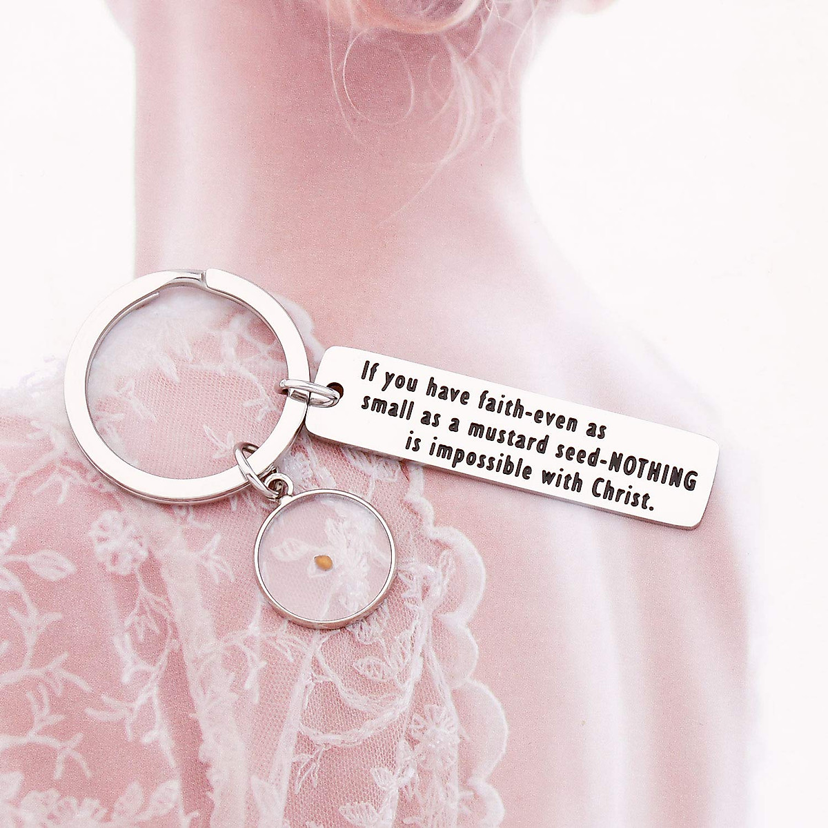 SEIRAA Mustard Seed Keychain Christian Jewelry Motivational and Religious Gift for Loved Ones If you have faith as small as a mustard seed Keychain (Mustard Seed Keychain)
