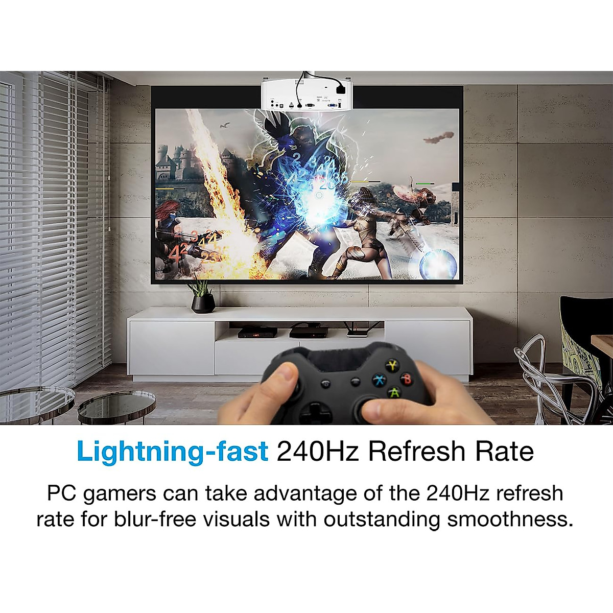 Optoma UHD38x Bright, True 4K UHD Gaming Projector | 4000 Lumens | 4.2ms Response Time at 1080p with Enhanced Gaming Mode | Lowest Input Lag on 4K Projector | 240Hz Refresh Rate | HDR10 & HLG