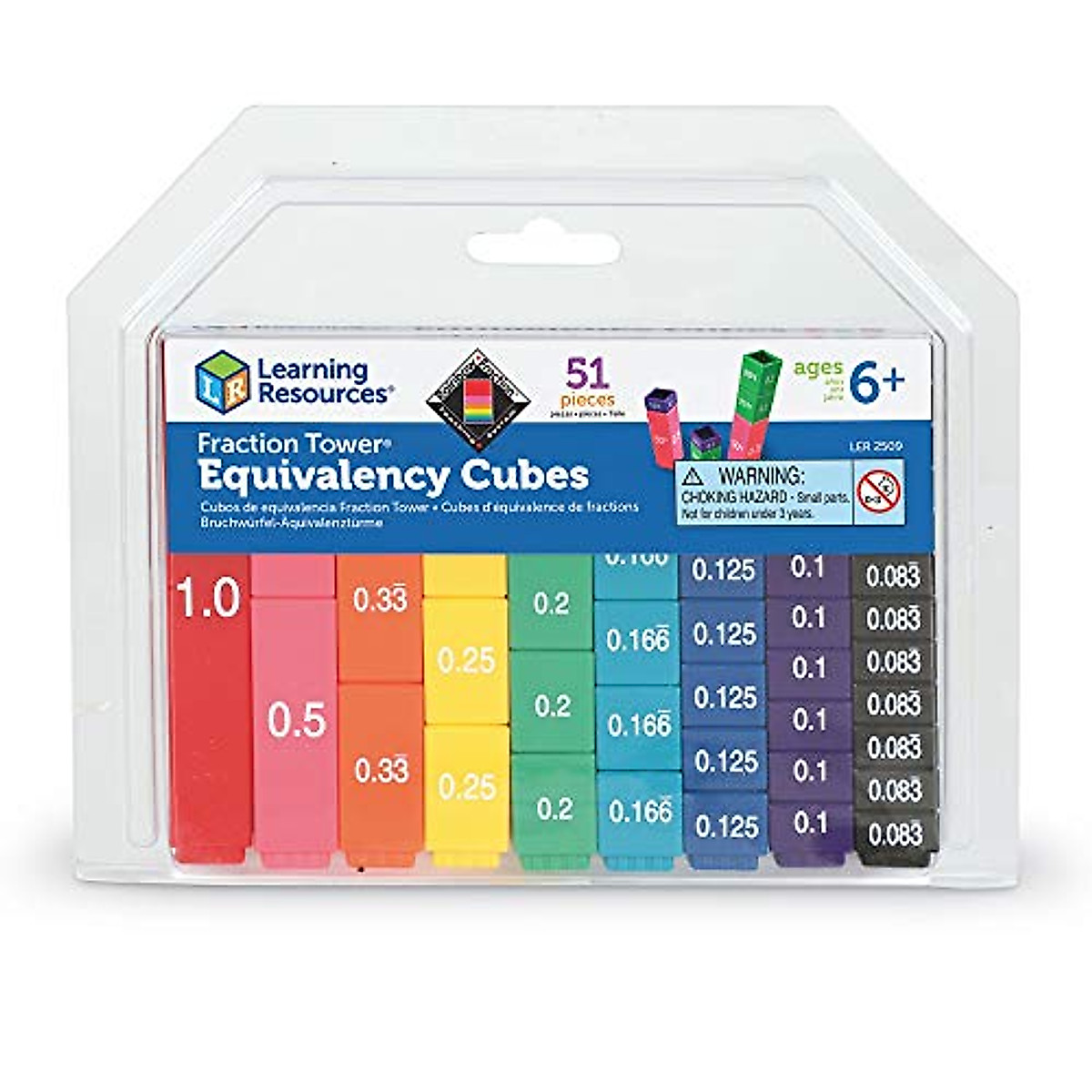 Learning Resources Fraction Tower Equivalency Cubes - 51 Pieces, Ages 6+ Math Learning Toys for Kids, Math Classroom and Homeschool Accessories, Fractions Learning for Kids,Back to School Supplies