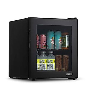 NewAir Beverage Fridge and Cooler with Reversible Glass Door, 60 Can Freestanding Mini Fridge in Black with Door Alarm, Perfect for Work from Home Station, Dorms, and More