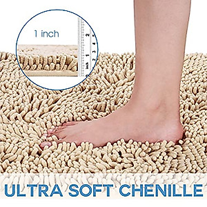 EGYPHY Luxury Chenille Bathroom Rug 20 x 32 Extra Soft and Absorbent Bath Rug Non Slip Shaggy Bath Mat Plush Washable Carpet Mats for Tub Shower, Bathtub and Bath Room-Camel