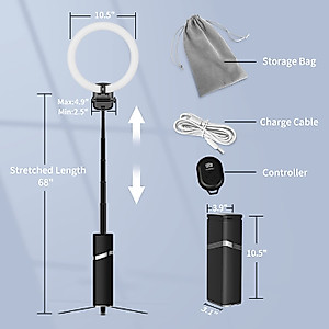 yAyusi Portable Ring Light with Stand, 4000mAh Battery Operated Cordless 10" Ring Light, Foldable Travel Ring Light, 79" Tripod Stand for Video Conference/Selfie/Live Stream/Makeup