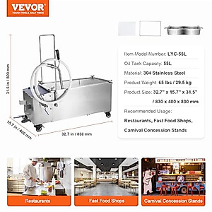 VEVOR Mobile Fryer Filter, 300W Oil Filtration System with 5 L/min Flow Rate, Frying Oil Filtering System with 10 L/min Pump Wheels Oil Hose, 110V/60Hz (58L)