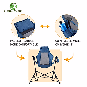 ALPHA CAMP Hammock Folding Rocking Chair with Cup Drink Holder, High Back, for Outdoor,Camping, Lawn,Backyard,Picnic, Steel,Heavy Duty Portable Oversized Capacity-350lbs