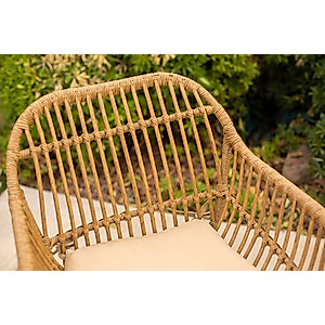 Barton 3pcs Outdoor Bistro Chat Set Patio Conversation Wicker Chairs Glass Table with Seat Cushions, Beige