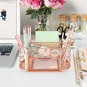 Spacrea Desk Organizers and Accessories, Office Organizer Pencil Holder for Desk, Desk Office Supplies Organizer (Rose Gold)