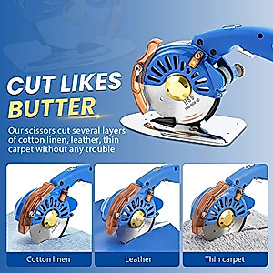 BAOSHISHAN Electric Fabric Rotary Cutter Speed Adjustable Fabric Scissors 100mm/4inch Round Blade 27mm/1.06inch Thickness Cutting Machine for Multilayer Fabric Leather Cloth Carpet (Blue)