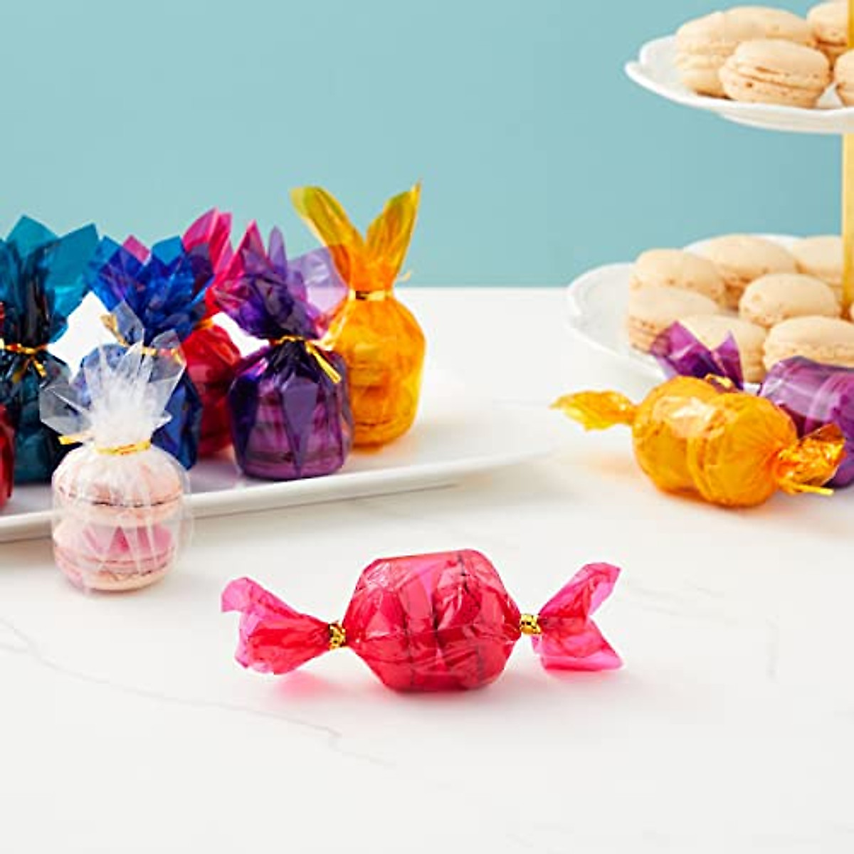 Bright Creations 120 Pack Colored Cellophane Wrap Sheets for Gift Baskets, DIY Crafts, 8 Rainbow Colors (8 In)