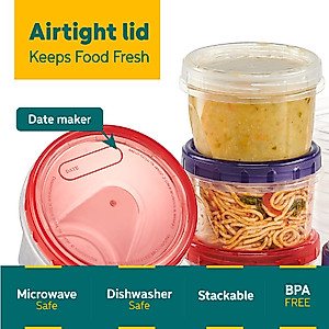 ELEGANT DISPOSABLES 16 ounce Plastic Food Storage Containers with colored Twist Top Lids Reusable Leak Proof Deli Containers for Freezer Storage Meal Prep (12)