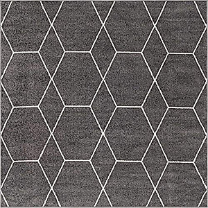 Unique Loom Trellis Frieze Collection Area Rug - Geometric (5' Square, Dark Gray/ Ivory)