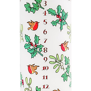 Alison Gardiner Christmas Advent Candle 'Holly and Ivy' Wax Pillar 50 Hours Burn Time Made in England