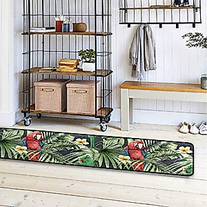 ALAZA Tropical Pattern with Parrots Hibiscus Leaves Runner Area Rug Non Slip Floor Mat for Hallway Entryway Living Room Bedroom Dorm Home Decor 72x24 inches