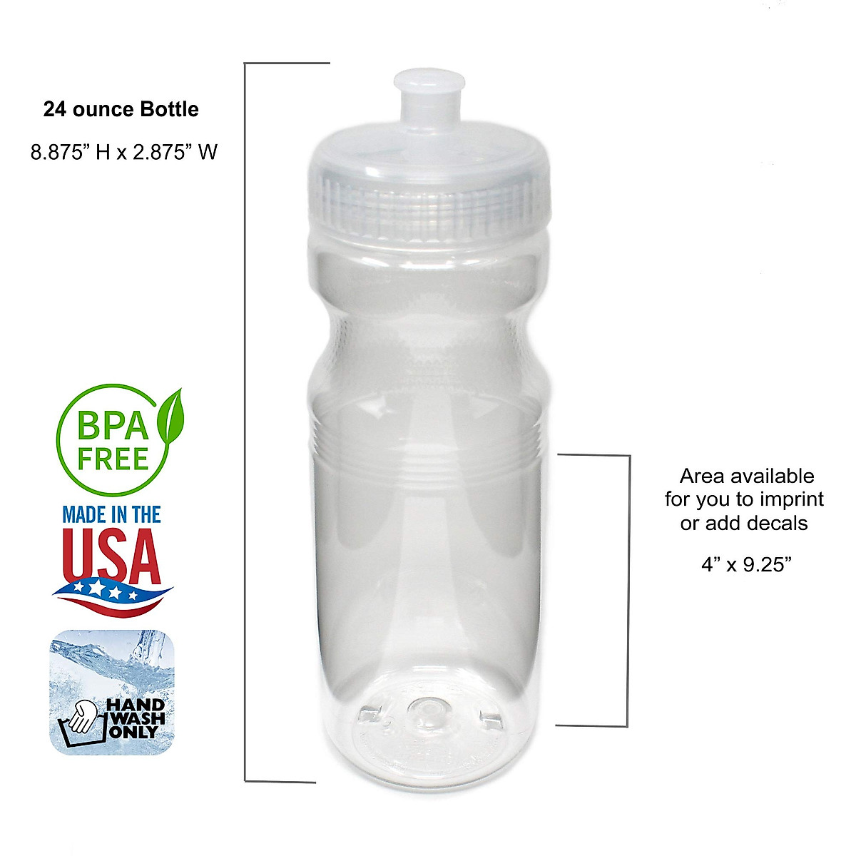 Rolling Sands 24 Ounce BPA-Free Clear/Clear Plastic Water Bottles, Set of 10, Made in USA