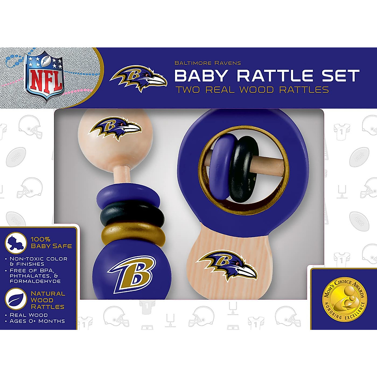 BabyFanatic Wood Rattle 2 Pack - NFL Dallas Cowboys - Officially Licensed Baby Toy Set