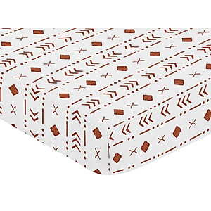 Sweet Jojo Designs White Rust Boho Tribal Mudcloth Boy Girl Fitted Crib Sheet Baby or Toddler Bed Nursery - Orange Woodland Bohemian Southwest Geometric Arrow Gender Neutral Aztec Mud Cloth