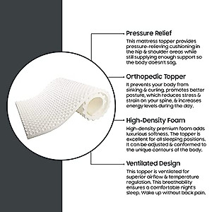 Nutan 1-Inch Foam Topper Convoluted Egg Shell Breathable,Adds Comfort to Mattress Queen, White