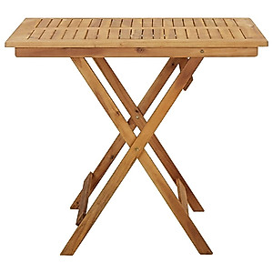 vidaXL Patio Table, 35.4"x35.4"x29.5", Solid Acacia Wood, Folding Design Weather-Resistant, Rustic Brown, Square-Shaped, Outdoor Furniture