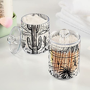 WELLDAY Apothecary Jars Bathroom Storage Organizer with Lid - 14 oz Qtip Holder Storage Canister, Western Desert Landscape Clear Plastic Jar for Cotton Swab, Cotton Ball, Floss Picks, Makeup Sponges,H