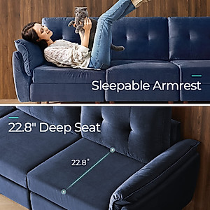 LINSY HOME Modular Sectional Sofa, Velvet Sectional Sofa Couch with Memory Foam, U Shape 6 Seat Modular Sectionals with Ottomans, Sleeper Sofa Couches with Chaise for Living Room, Blue