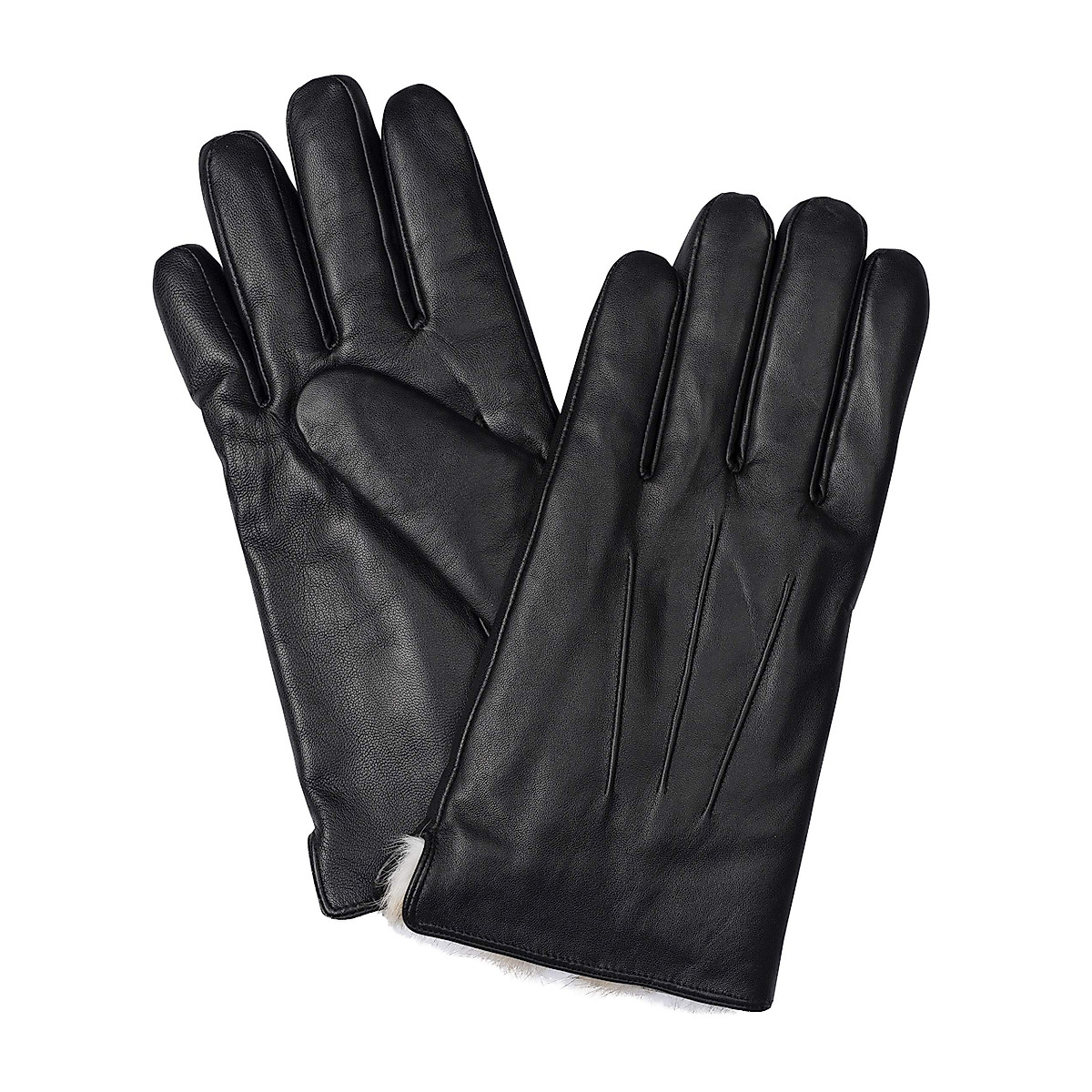 MESSERIO Authentic Sheepskin Leather Winter Gloves for Men with Rabbit Fur Lining + Gift Box (Large)