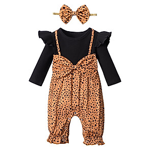 Queenstyle Baby Girl Clothes 3-6 Months Onesie Baby Girl Outfits Long Sleeve Ruffle Romper Cute Infant Girl Clothes Polka Dot Jumpsuit Fall Winter Baby Clothes for Girls