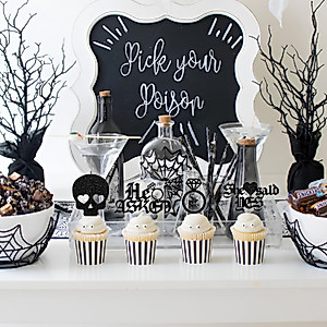 24Pcs Gothic Engagement Cupcake Toppers He Asked She Said Yes Cupcake Toppers Black Glitter Heart Ring Bachelorette Cake Decorations for Halloween Wedding Engagement Bridal Shower Party Supplies