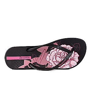 Ipanema Women's Ana Temas XIII Flip Flops - Comfortable & Stylish Summer Sandal with Flower Prints, Anatomic Footbed & Non-Slip Sole, Black/Pink, 10