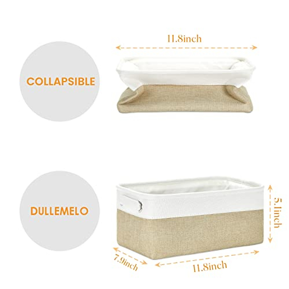 DULLEMELO Set of 6 Fabric Storage Baskets Bins for Organizing, Small Storage Baskets for Shelves, Closets, Nursery, Home, Office, Empty Gift Baskets (White&Khaki-Cloth Handles)