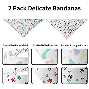 AIITLE Dog Bandanas - 2PCS Birthday Gift Washable Dog Paw and Bone Printing White Dog Bib Kerchief Scarf Adjustable Accessories for Small to Large Dog Puppy Cat