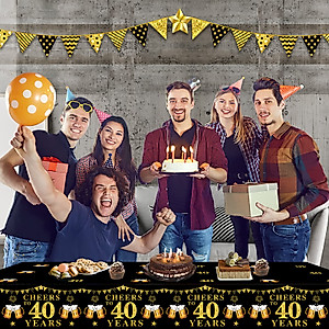 Turypaty 3 Pack Black Gold 40th Birthday Tablecloth Decorations for Men Women, Cheers to 40 Years Table Cover Party Supplies, Forty Years Old Birthday Anniversary Disposable Rectangular Table Ware