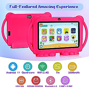 ATMPC Kids Tablet, 7 inch Tablet for Kids, 32GB ROM 3GB RAM Android 11.0 Toddler Tablet with 2.4G WiFi, GMS, Parental Control, Education APP, Dual Camera, Shockproof Case, Games red