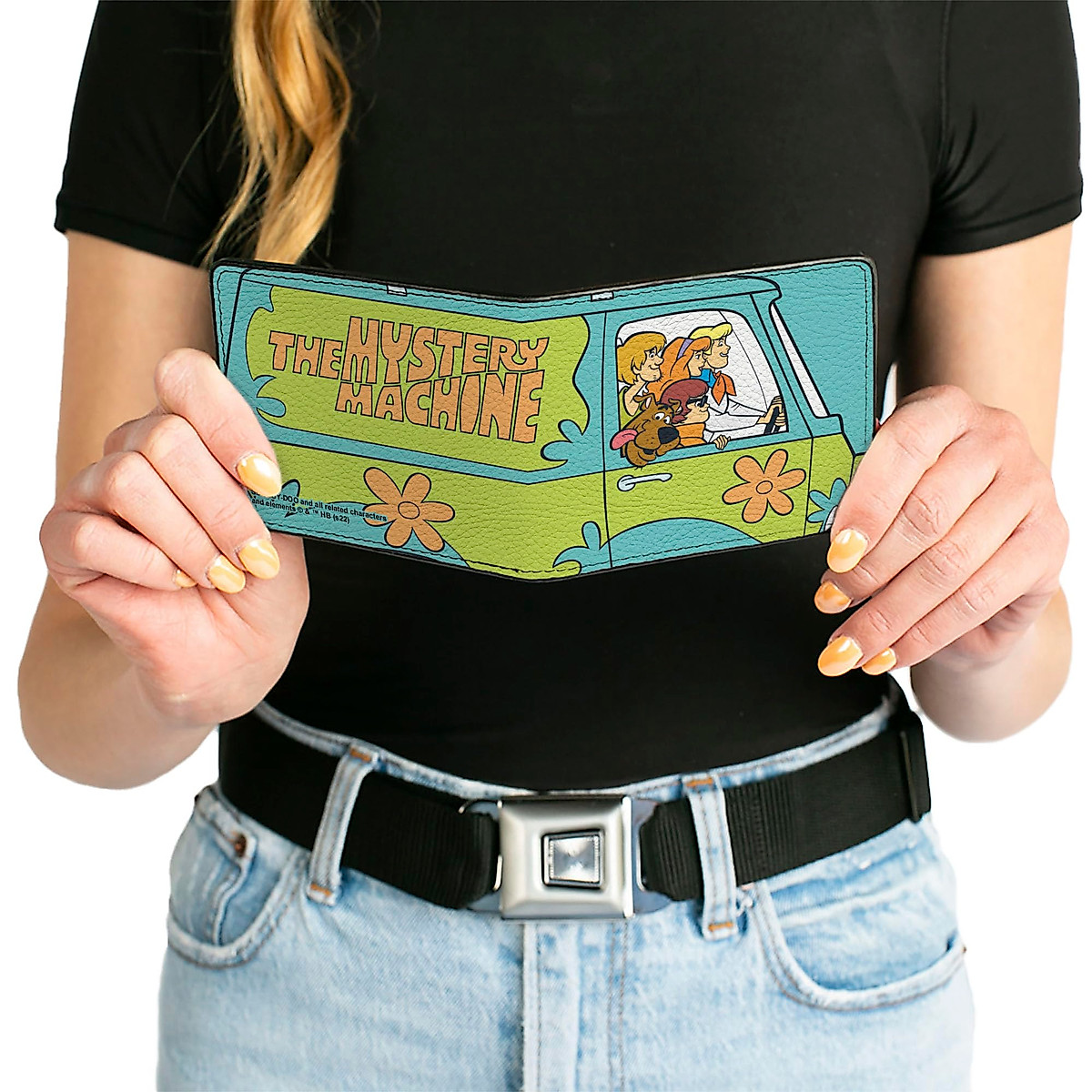 Scooby Doo Wallet, Bifold, Scooby Doo Group Driving Mystery Machine Side Pose Blue, Vegan Leather