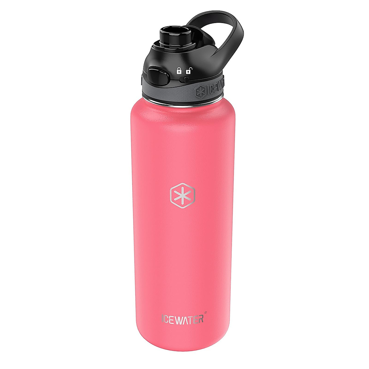 ICEWATER-40 oz, Insulated Water Bottle With Spout Lid and Carry Handle, Leakproof Lockable Lid, One-hand Operation, Double Walled Vacuum Stainless Steel BPA-Free (40 oz, Pink)