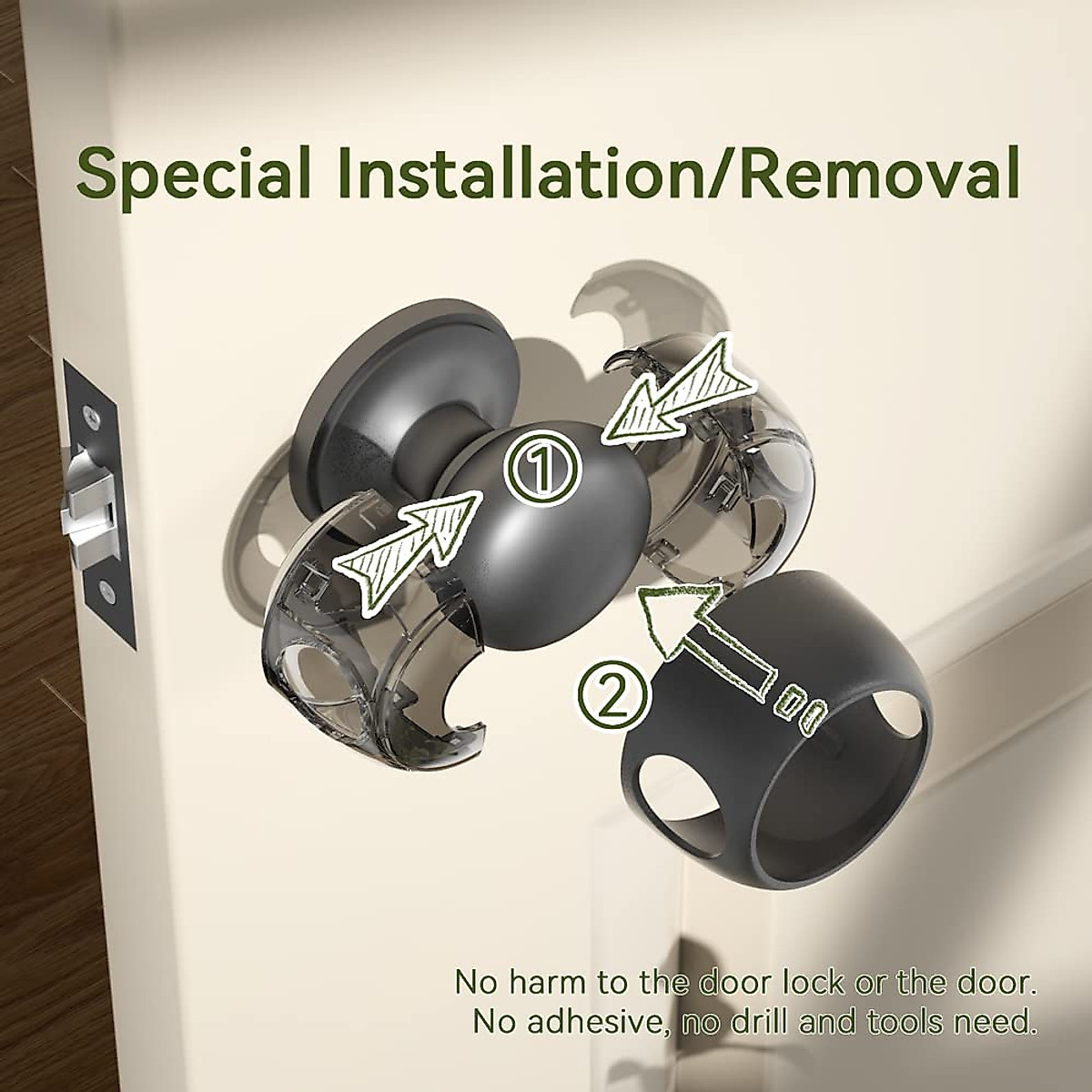 EUDEMON 4 Pack Updated Door Knob Cover Baby Safety Door Lock Childproof Safety Cover Door Handle Cover for Kids Safety (Clear-Black)