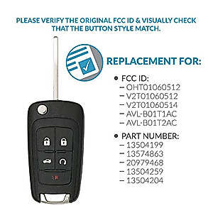 Keyless2Go Replacement for New Keyless Remote 5 Button Flip Car Key Fob Select Impala Malibu Cruze Equinox and Other Vehicles That Use FCC OHT01060512