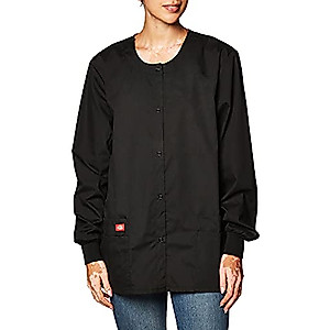 Dickies EDS Signature Scrubs for Women, Snap Front Scrub Jacket in Soft Brushed Poplin 86306, S, Black